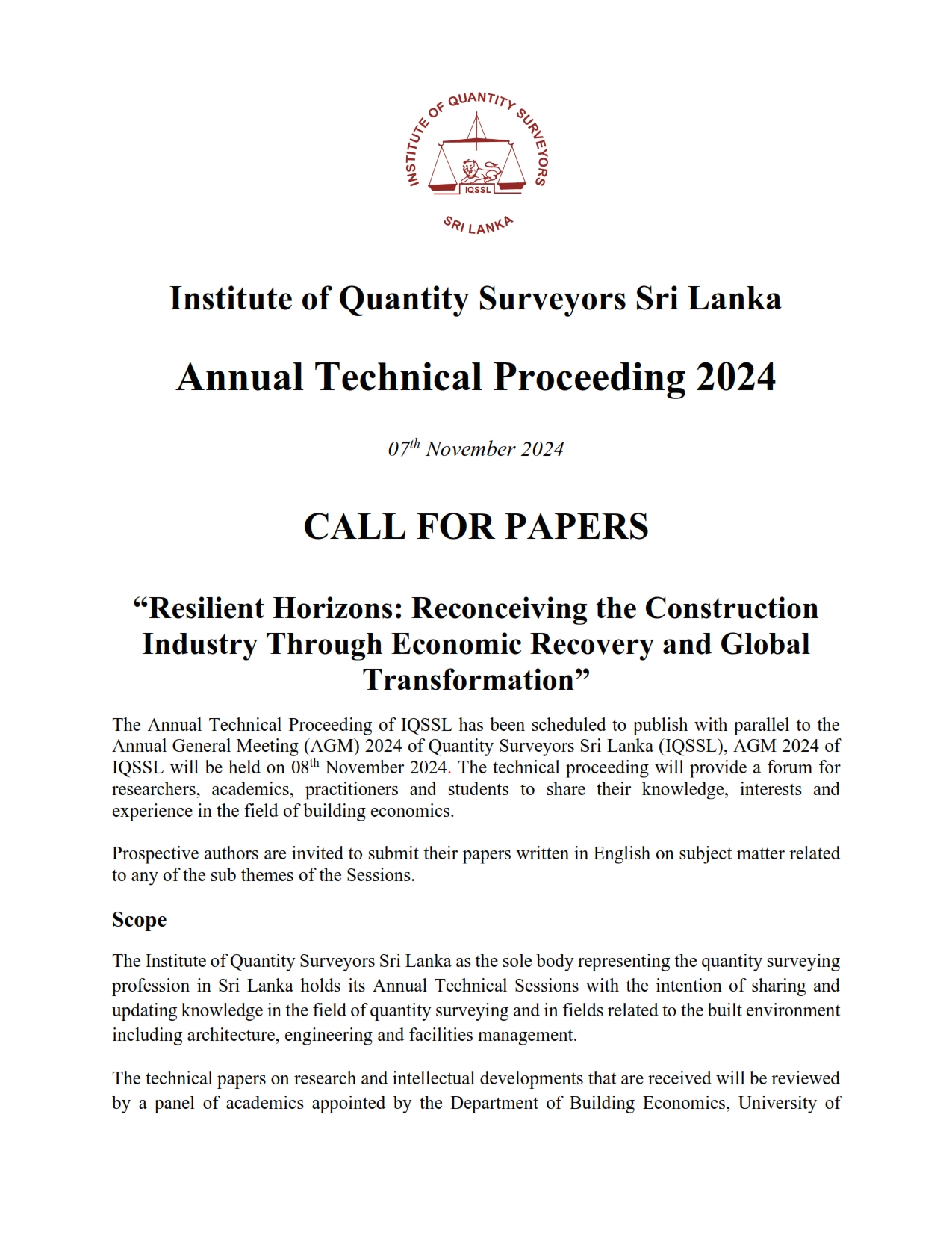 IQSSL - Institute of Quantity Surveyors Sri Lanka - Official Website